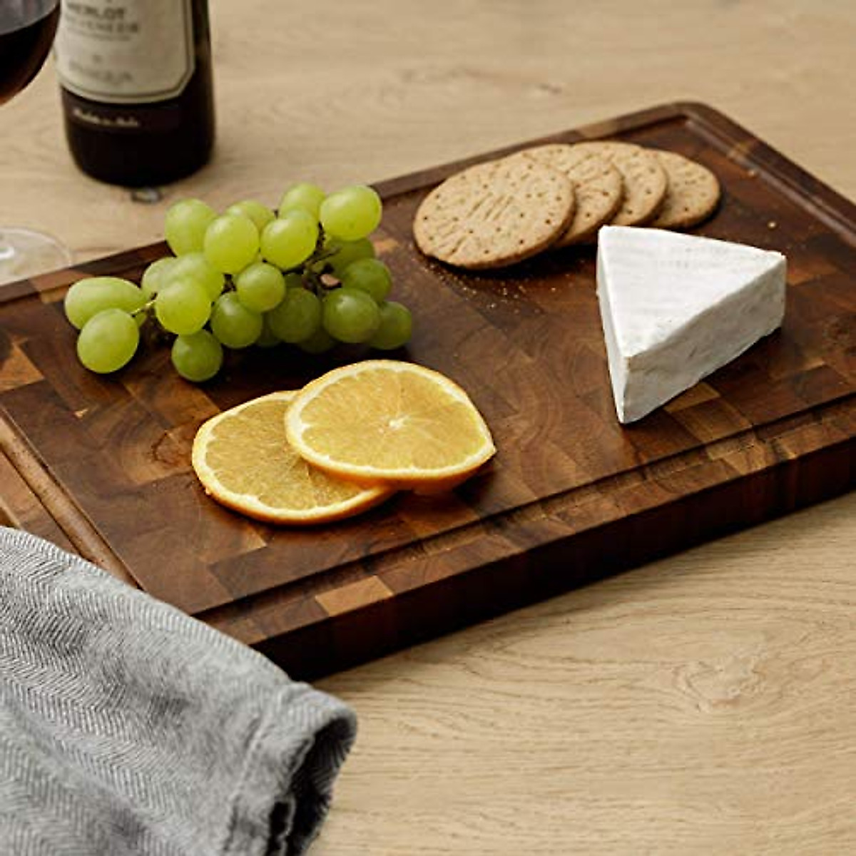 Large & Thick Wood Cutting Board | Natural end-grain acacia wood | Reversible with juice grooves | Chopping Board | Butcher Block
