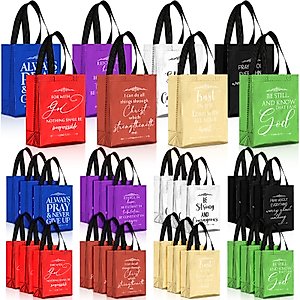 Aliceset Religious Gift Bags Bulk with Handle 8 Colors Medium Size Bible Verse Gift Bags Christian Baptism Bags Reusable Church Welcome Visitors Non Woven Bags for Family Easter(40 Pcs)