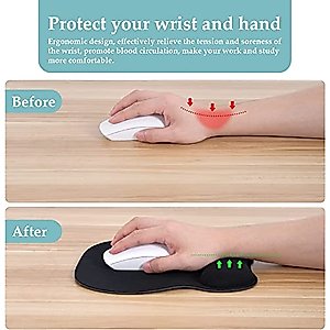 EooCoo Ergonomic Mouse Pad with Wrist Support Memory Foam, Non-Slip Base Mouse Mat for Internet Cafe, Home & Office - Black