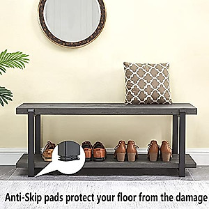 EXCEFUR Shoe Bench, Industrial Entryway Bench with Storage, Rustic Wood and Metal Shoe Rack Bench Seat, Grey