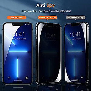 Fotbor for iPhone 14 & iPhone 13 & iPhone 13 Pro Privacy Screen Protector, 2 Pack Privacy Screen iPhone 14 & iPhone 13 & iPhone 13 Pro, Tempered Glass with Easy Installation Kit, Accessories 6.1 Inch