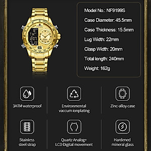 NAVIFORCE Watch for Men Dual Display Digital Quartz Watches Multifunctional Business Stainless Steel Wristwatch