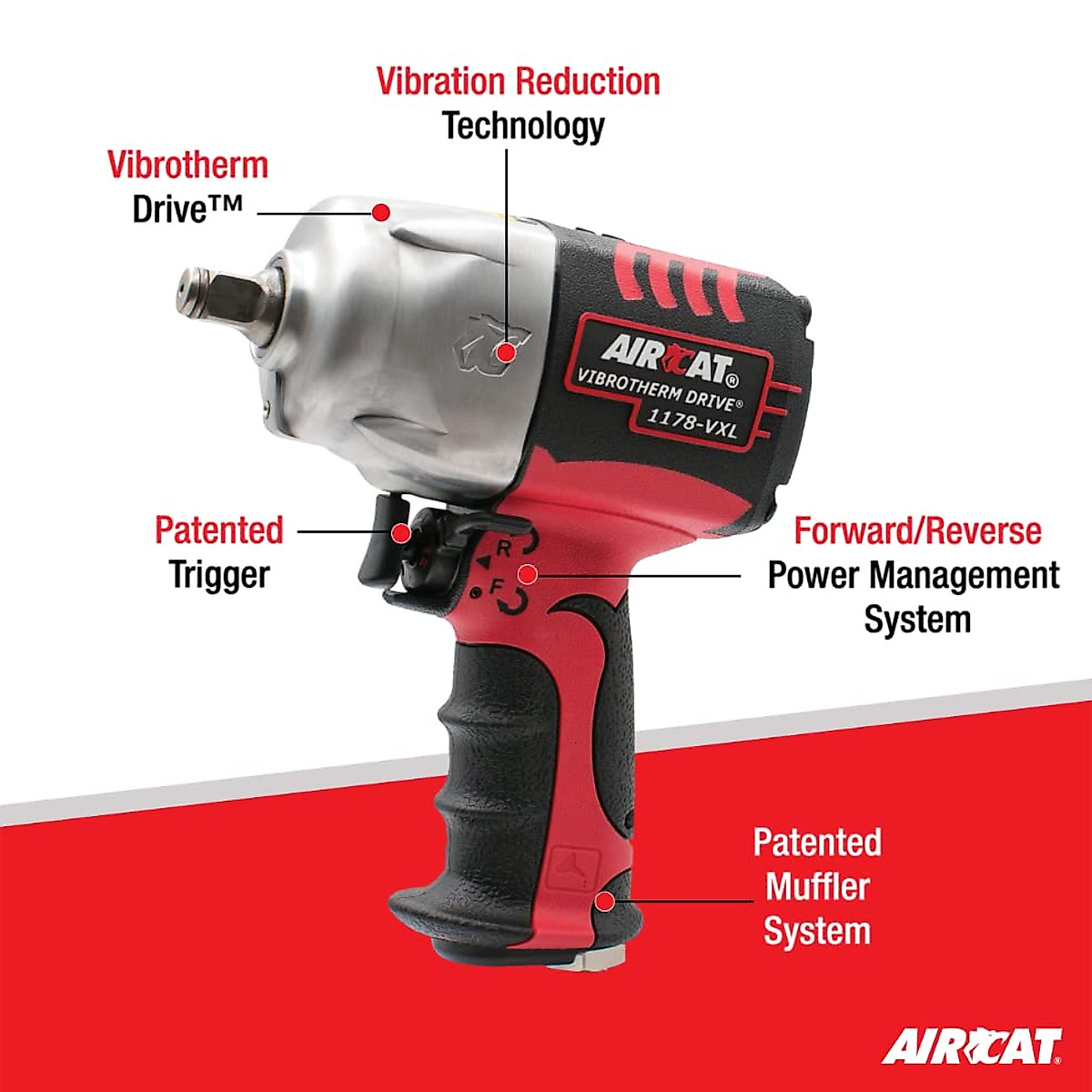 AIRCAT Pneumatic Tools 1178-VXL: 1/2-Inch Vibrotherm Drive Impact Wrench 1,300 ft-lbs - Standard Anvil