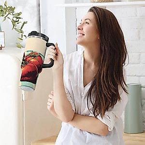 Flradish 30oz Tumbler with Handle, Vintage Delicious Tomatoes Stainless Steel Tumbler with Lid and Straws Double Wall Vacuum Insulated Leakproof Coffee Travel Mug