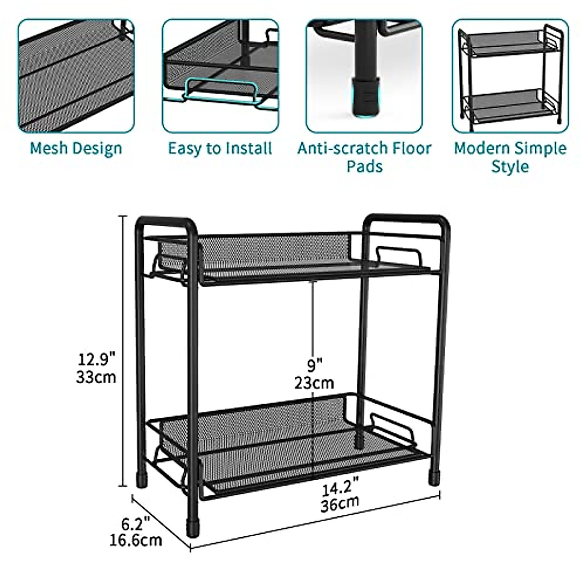 BOKIOVIN Coffee Stand Station Organizer for Countertop,Coffee Bar Organizer Accessories Shelves for Kitchen Counter 2 Tier(Black)