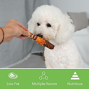 MON2SUN Dog Treats, Triple Flavor 6 Inch Chicken Liver Chicken Duck and Chicken Wrapped Rawhide Sticks, Teeth Cleaning Dog Snacks for Medium Dogs, 17.6 oz (10 Count-Pack of 1)