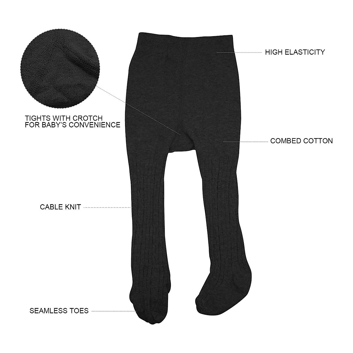 Namektch Baby Girls Tights, Seamless Knit Cotton Leggings Pants Infant Toddler Girl Stockings (Black, 1-2 Years)