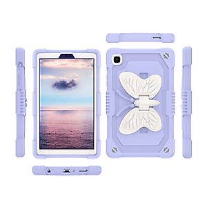DUEDUE Design for Samsung Galaxy Tab A7 Lite 8.7” Case Butterfly Wings Kickstand Heavy Duty Shockproof Cute Full Protective Tablet Cover for Galaxy Tab A7 Lite 8.7 2021 Kids, Beige/Purple