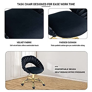 Ufurpie Cute Velvet Desk Chair for Home Office,Modern Vanity Chair,Height Adjustable Swivel Rolling Comfy Chair Computer Chair with Gold Legs for Living Room Bedroom,Black