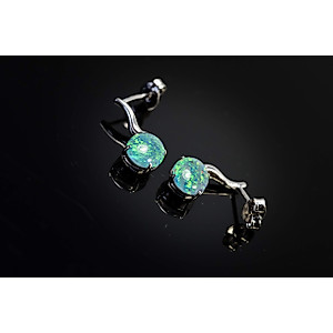 Genuine Opal Earrings - Australian Triplet Opal Earrings in 925 Sterling Silver with White Gold Plated Women's Jewelry…