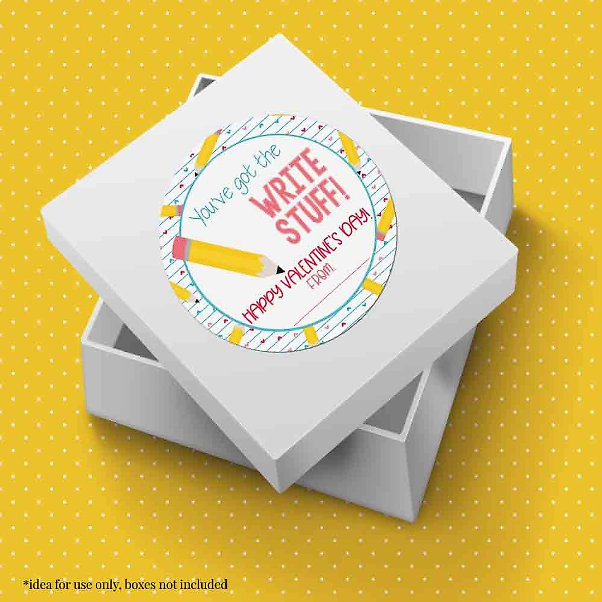 You've Got The Right Stuff Pencil Themed Valentine Party Favor Sticker Labels for Kids, 40 2" Party Circle Stickers by AmandaCreation, Great for Classroom Valentines, Envelope Seals, Gifts, Treats