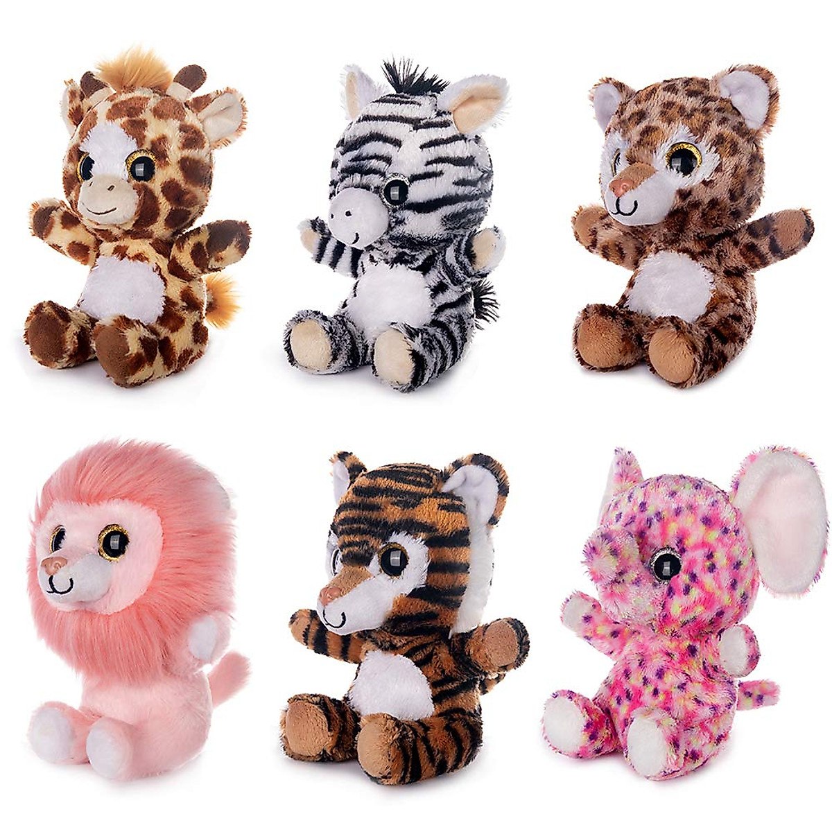 My OLi 7" Plush Toys Set Stuffed Animals Bundle of Forest Animal Toys Lion/Elephant/Zebra/Giraffe/Tiger/Leopard Stuffed Animals Pack of 6 for Babies Kids Girls Boys