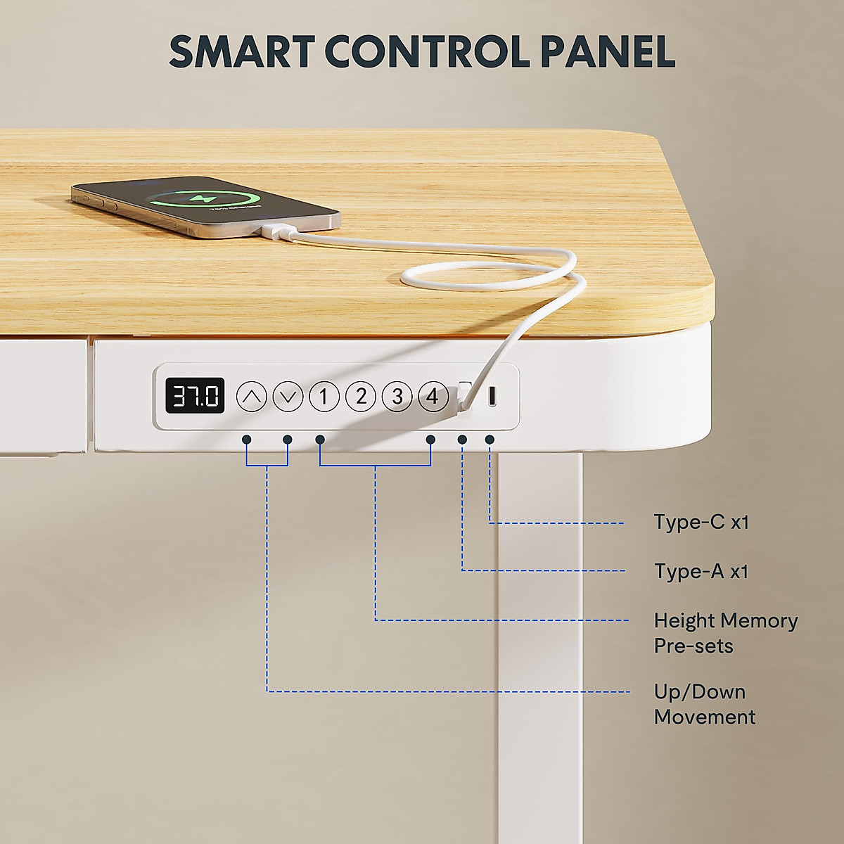 FLEXISPOT Comhar Electric Standing Desk with Drawers Charging USB Port, Height Adjustable 48" Whole-Piece Quick Install Home Office Computer Laptop Table with Storage (Maple Top + White Frame)