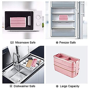 2 Pack Bento Lunch Box, Iteryn Stackable Bento Box, 3-In-1 Compartment - Wheat Straw, Leakproof Eco-Friendly Bento Lunch Box Meal Prep Containers