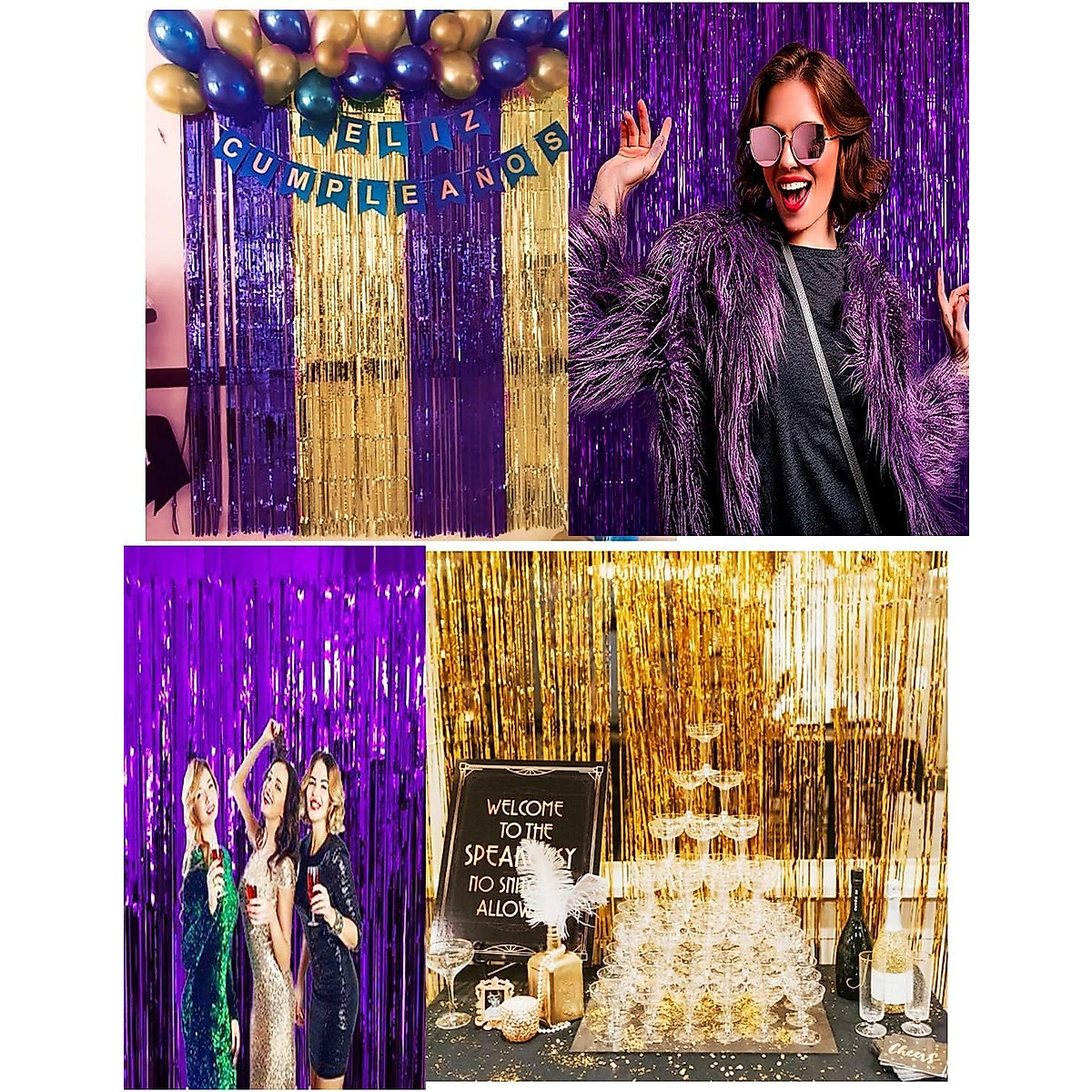 Graduation Decorations Purple Gold Black 2024/Birthday Decorations Purple Gold for Women/Foil Fringe Curtains Foil Curtains for Eid Mubarak Decorations/2024 Graduation Party Decorations
