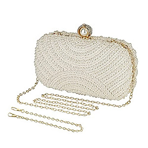 UBORSE Women Pearl Clutch Bag Wedding Bridal Evening Clutch Handbag Elegant Small Bridal Purse for Cocktail Party Prom,Beige