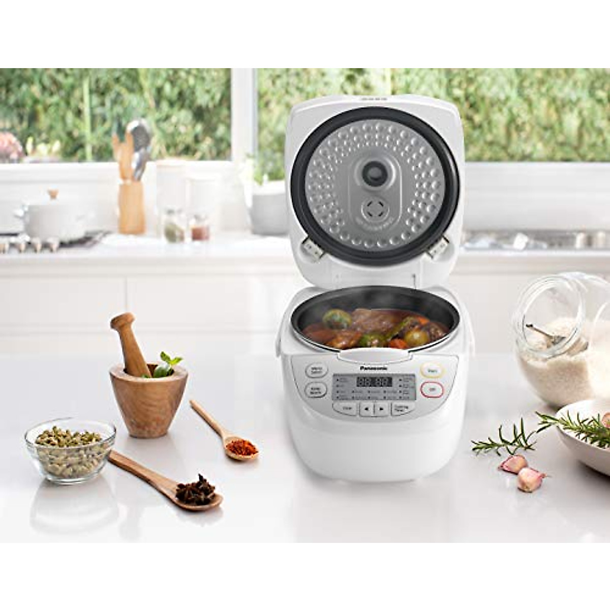 Panasonic 5 Cup (Uncooked) Rice Cooker with Pre-Programmed Cooking Options for Brown Rice, White Rice, and Porridge or Soup - 1.0 Liter - SR-CN108 (White)