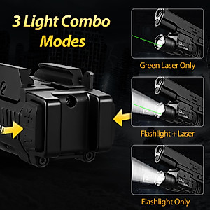 GOPLANT 1300 Lumens Weapon Laser Light, Battery Powered Adjustable Rail-Mounted LED Light and Green Laser Combo, Rifle LED Tactical Flashlight (Using Batteries)