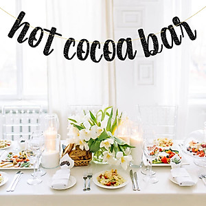 Hot Cocoa Bar Banner, Hot Chocolate Bar Decor, Chocolate Bar Party Decoration Supplies, Glittery Black