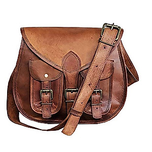 cuero 14 Inch Leather Crossbody Satchel Ladies Purse Women, Brown, Size Medium