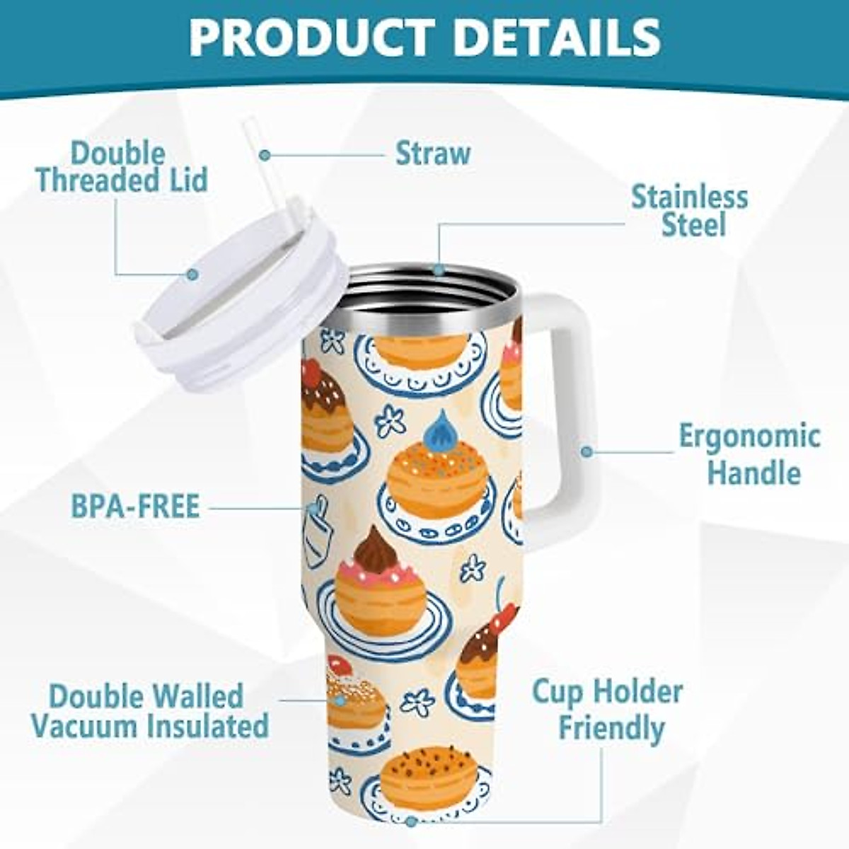 CIJEMAPW Donuts Insulated Tumblers Flower 30 oz Water Bottles Travel Mug with Handle and Straw Lid Leakproof School Work Outdoor for Women & Men