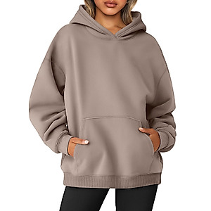 AUTOMET Oversized Sweatshirt for Women Fall Outfits 2025 Fleece Casual Hoodies Sweaters Long Sleeve Fashion Shirts with Pockets CoffeeGrey M