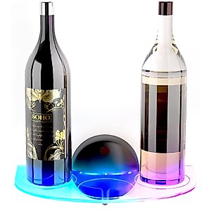 GALVANOX LED Floating Acrylic Liquor Bar Shelf - Wall Mounted Illuminated 3-Bottle Shelf for Home Bar, Gift Idea for Wine Lovers (Color Changing Lights, Cordless/Rechargeable)