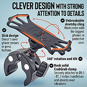 Upgraded 2023 Bicycle & Motorcycle Phone Mount - The Most Secure & Reliable Bike Phone Holder for iPhone, Samsung or Any Smartphone. Stress-Resistant and Highly Adjustable. +100 to Safeness & Comfort