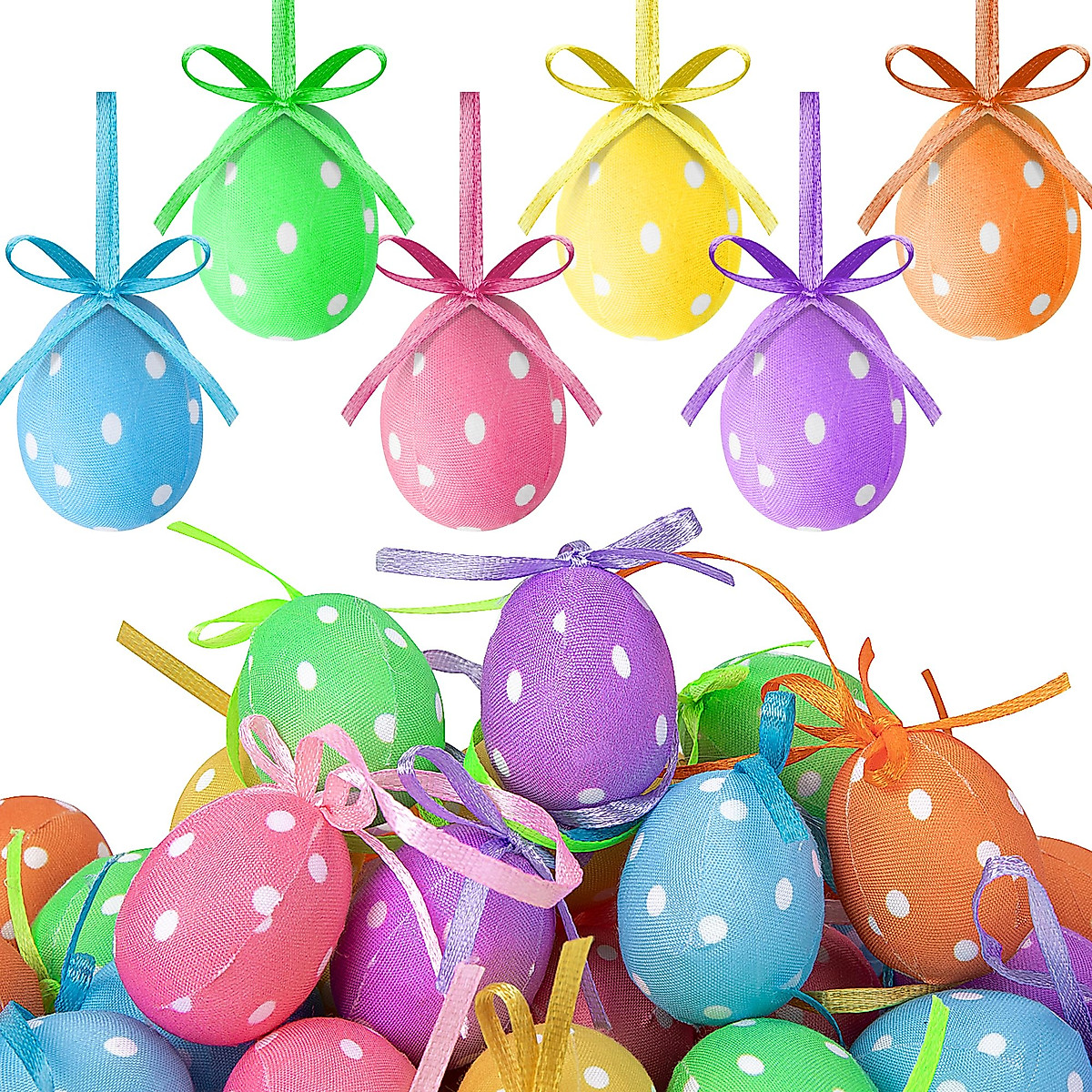 30PCS Large Easter Hanging Eggs-2 Inch Foam Easter Egg with Rabbit-Painted Hanging Ornaments for Easter Party Spring Home Garden Decoration (Gray Bunny-Large)