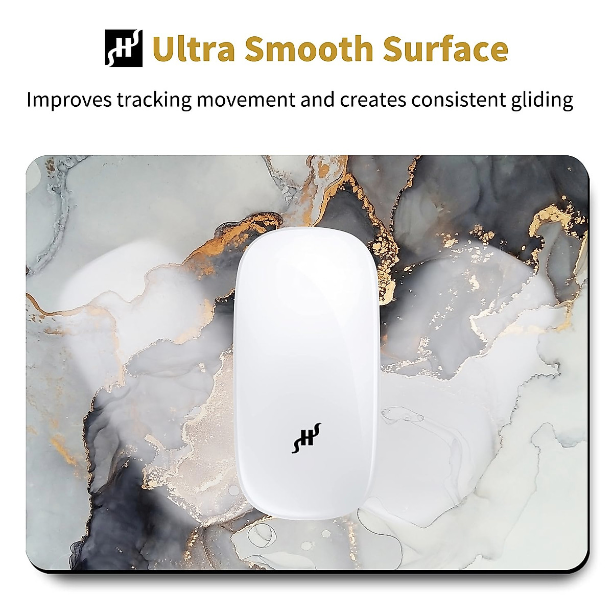 Hokafenle Small Mouse Pad, Mini Mousepad with Washable Lycra Cloth, Computer Mouse Pads for Wireless Mouse, Non-Slip Rubber Base Mousepads (6 x 8 Inch, Black Gold Marble)