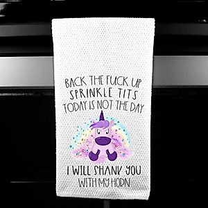 Back the F*ck Up Sprinkle Tits, Shank you with my Horn, Adult Funny Unicorn Kitchen Tea Bar Hand Towel Gift for Women