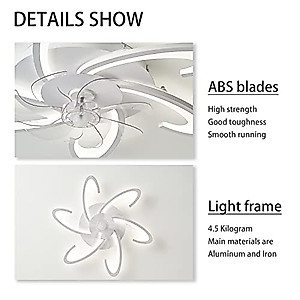ARYROYAL Modern Indoor Recessed Ceiling Fan with Light, Dimmable Ceiling Fan with Remote Control, Intelligent Adjustment of 3 Colors of Light and 6 Wind Speeds, Suitable for Bedroom (White)