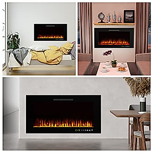 Hykolity 36 inch Electric Fireplace Inserts, 750/1500W Recessed and Wall Mounted Electric Fireplace, Electric Wall Fireplace Heater with Remote Timer, Touch Screen, Log/Crystal Hearth Options
