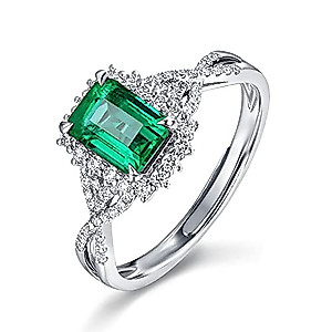 Sdouefos Women's 3ct Birthstone Solitaire Engagement Ring Emerald Cut Created Green Emerald White Gold Plated 925 Sterling Silver Engagement Wedding Ring (8)