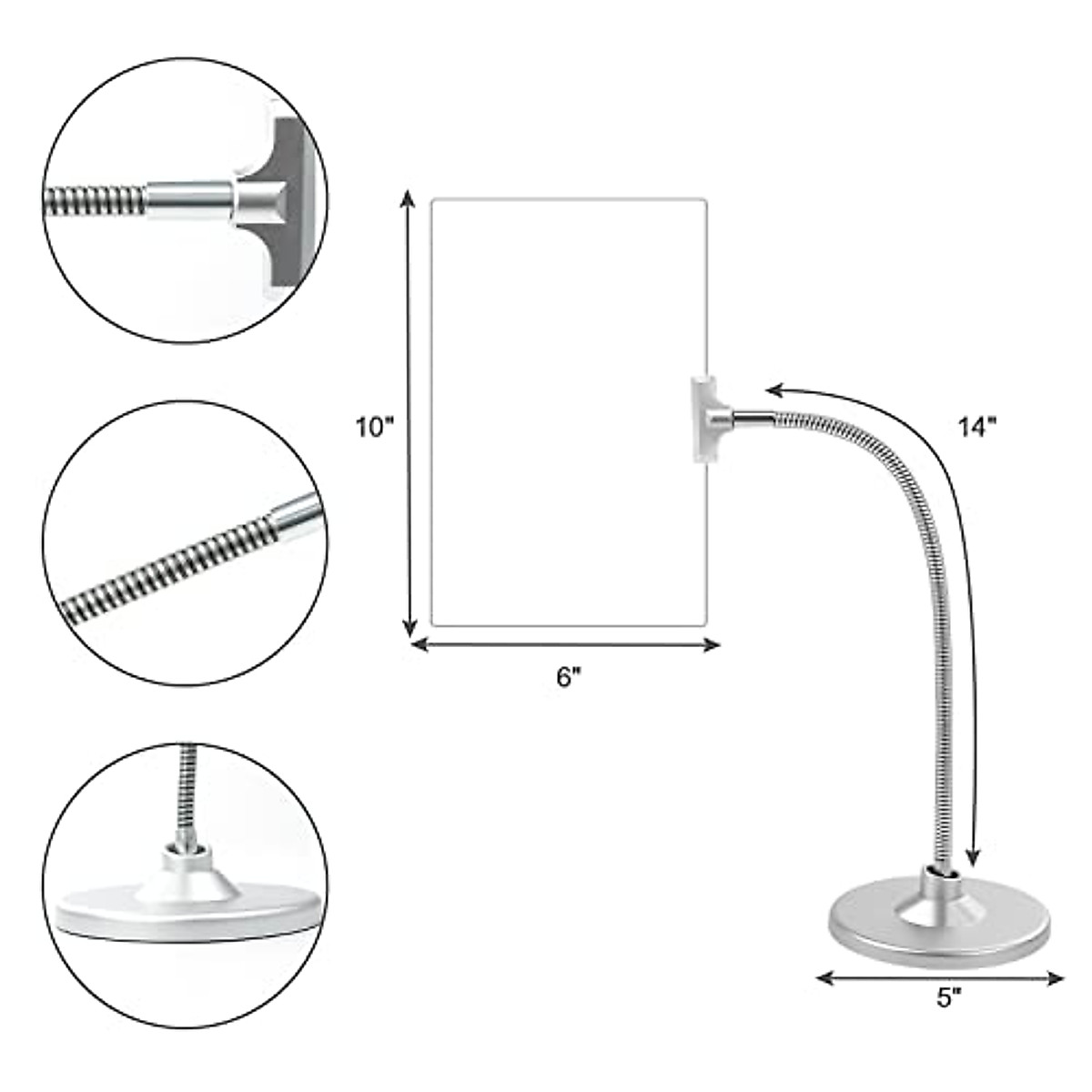 5X Magnifiers with Stand, 10"x6" Flexible Gooseneck Full Book Page Magnifying, Large Book Page Magnifier for Reading Small Prints & Low Vision Seniors with Aging Eyes, Sliver
