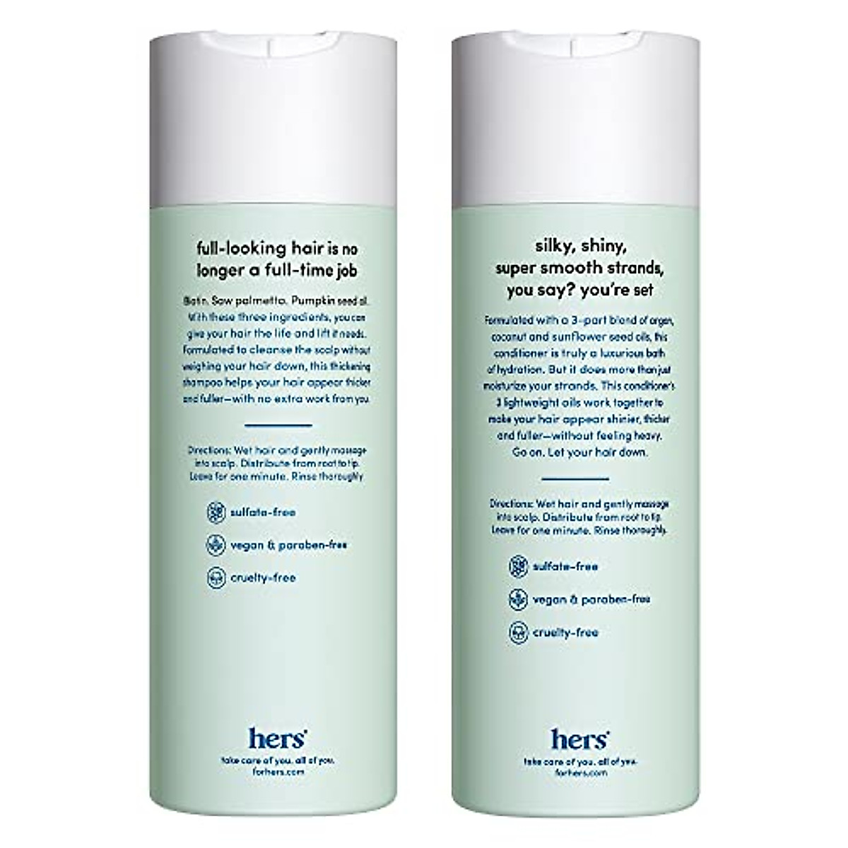 hers Triple Threat Shampoo and Conditioner Set for Women- Thickening, Moisturizing, Reduces Shedding- Color Safe Hair Loss Shampoo and Conditioner- 2 pack, 6.4oz