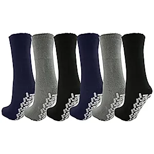 Anti-Slip Slipper Socks, 6-12 Pairs, Gripper Bottom Unisex Men Women Indoor House Non-Skid Hospital Sock Bulk