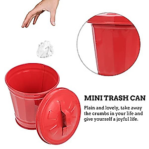 Mipcase Metal Pencil Holder Mini Countertop Trash Can Metal Waste Basket Garbage Can Small Trash Bin Desk Pencil Holder Bucket Planter Pot with Lid for Home Office Red Mini Metal Flowerpot