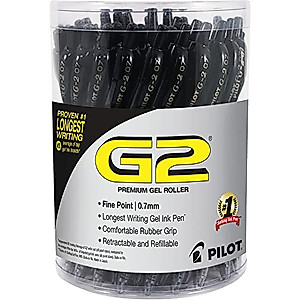 Pilot® G2 Retractable Gel Ink Pens, Fine Point, 0.7 mm, Black Barrel, Black Ink, Pack Of 36 Pens