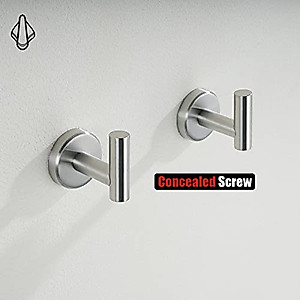 JQK Bathroom Towel Hook Brushed, Coat Robe Clothes Bath Wall Hooks for Kitchen Garage SUS 304 Stainless Steel Thick 0.8mm, 2 Pack Brushed Steel, TH100-BN-P2