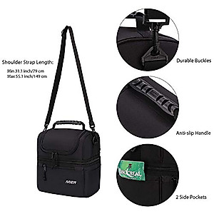 MIER 2 Compartment Lunch Bag for Men Women, Leakproof Insulated Cooler Bag for Work, School, (Bluesteel and Black)