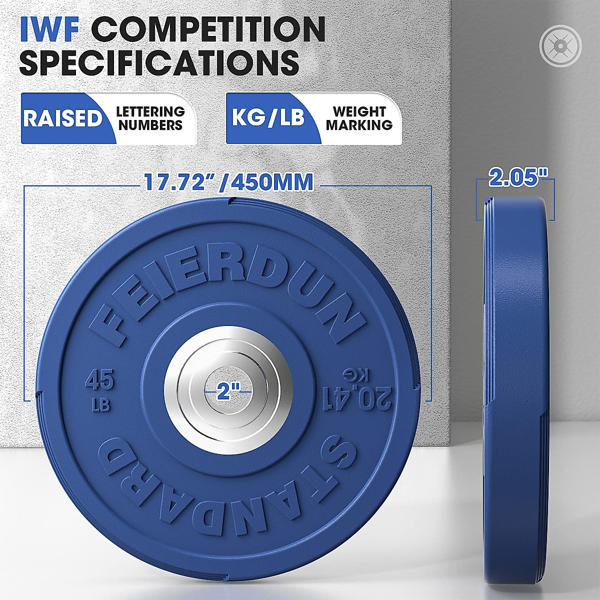 FEIERDUN 2" Color Olympic Bumper Plate Weight Plate for Strength Training - 100% Virgin Rubber