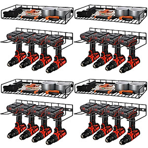 Barydat 4 Pack Power Tool Organizer ​Wall Mounted ​Drill Storage Garage Wall Rack Power Drill Holder Heavy Duty Floating Tool Shelf Battery Charging Station ​for Garage Workshop