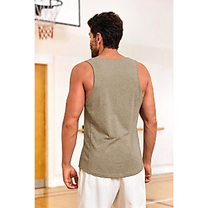 ZIWOCH Mens Workout Stringer Tank Tops Gym Muscle Sleeveless Cotton Shirt Training Bodybuilding Vest Khaki
