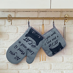 All You Need is Love and A Cat，Oven Mitts and Pot Holders Sets of 2，Funny Oven Mitt，Friend Birthday Gift，Cat Lover Gift，Birthday Gift for Cat Owner，Cat Lover， Cat Mom