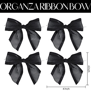 AIMUDI Black Bows for Crafts 4" Premade Black Twist Tie Bows for Treat Bags Pre-Tied Black Organza Ribbon Bows for Gift Wrapping, Cake Pop Bows, Wedding Favor, Baby Shower, Party Decoration -12 Counts
