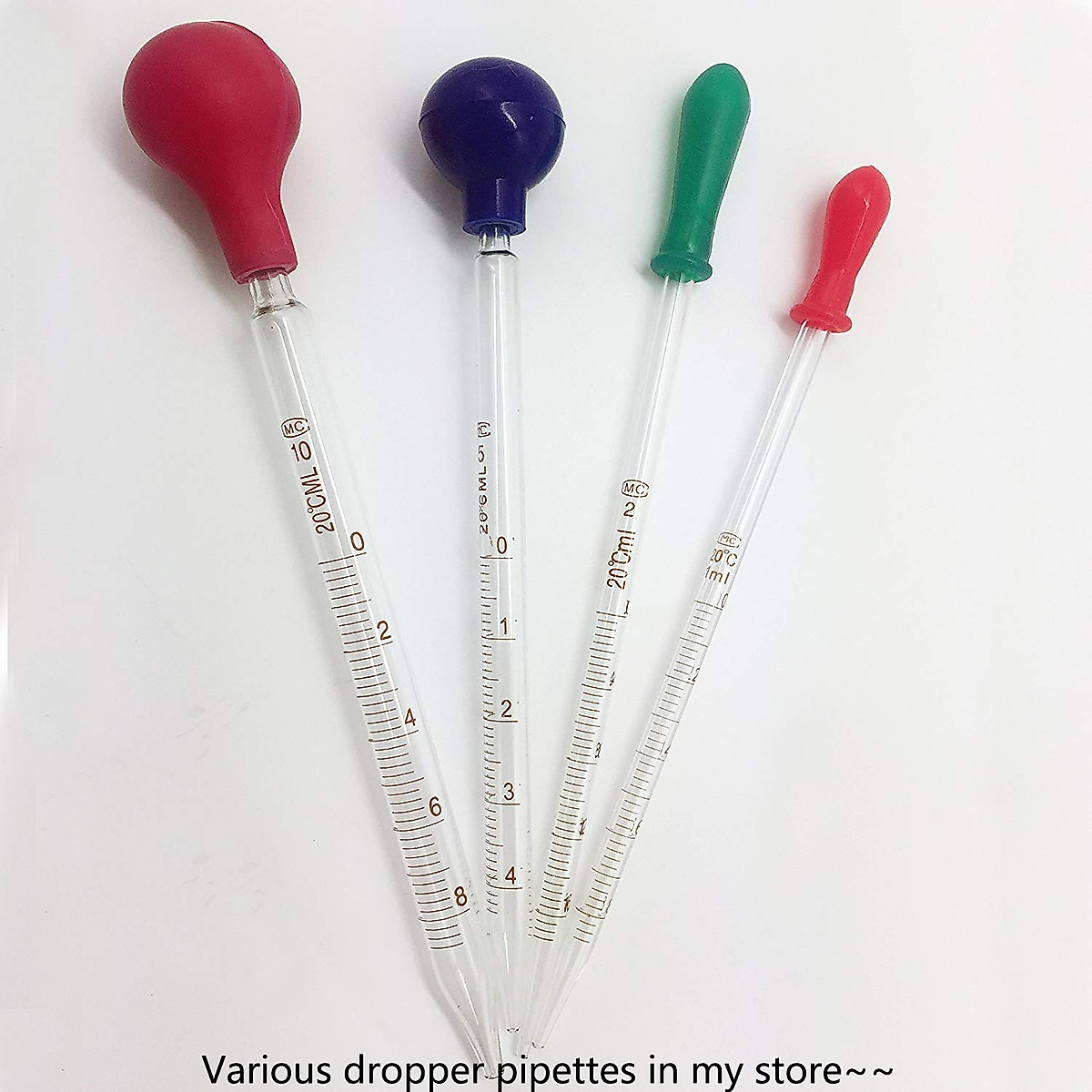 OESS Glass Graduated Dropper Pipettes with Blue Rubber Caps 10ml Pk/4