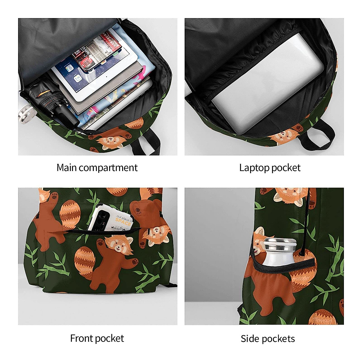 KiuLoam 17 Inch Backpack Cute Red Panda Cartoon Design Laptop Backpack Shoulder Bag School Bookbag Casual Daypack