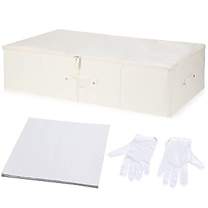 Glenmal Wedding Dress Preservation Box Kit Wedding Dress Storage Box with 1 Pair Microfiber Gloves and 100 Sheets of Acid Free Tissue Paper for Storage Wedding Dress Gown Bride, 28 x 15.7 x 7 Inches