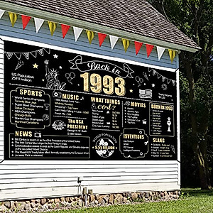 Large 30th Birthday Banner Backdrop Decorations for Men Women, Black Gold Back in 1993 Happy 30 Bday Sign Party Supplies, Thirty Birthday Photo Background Decor for Outdoor Indoor